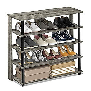 Furinno Turn-N-Tube 5 Tier Wide Shoe Rack, French Oak Grey/Black