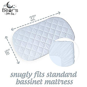 Bear’s Little Fish 100% Organic Cotton Baby Bassinet Sheets - Soft Fitted Crib Sheets for Hourglass Rectangular Oval Bassinet Mattress Pad Baby Basket Bedside Bassinet Sheets - 3-Pack