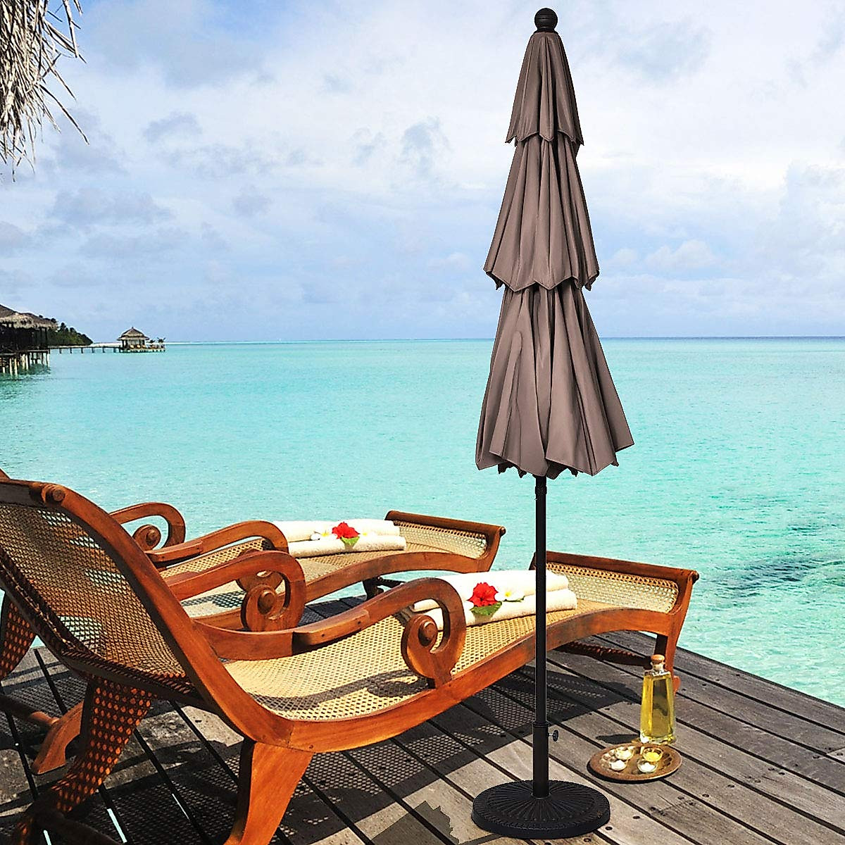 Tangkula 10 Ft 3 Tier Patio Umbrella, Outdoor Umbrella W/Double Vented, Market Table Tilt Umbrella with Crank, Outdoor Aluminum Umbrella for Market, Backyard, Pool, Garden