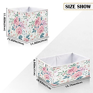 Kigai Cube Storage Bin Pink Rose Flower Floral Foldable Storage Basket Toy Storage Box for Home Organizing Shelf Closet Bins, 11 x 11 x 11-Inch