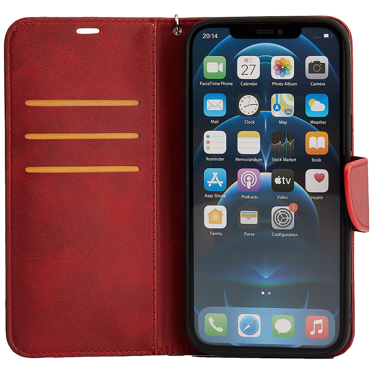 GLOW Co., Ltd. iPhone 12 Pro Max Notebook Type Case with Strap, Red, Tempered Glass & Stylus Pen 407-2-02