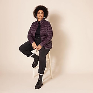 Amazon Essentials Women's Lightweight Long-Sleeve Water-Resistant Packable Puffer Jacket (Available in Plus Size), Burgundy, X-Large