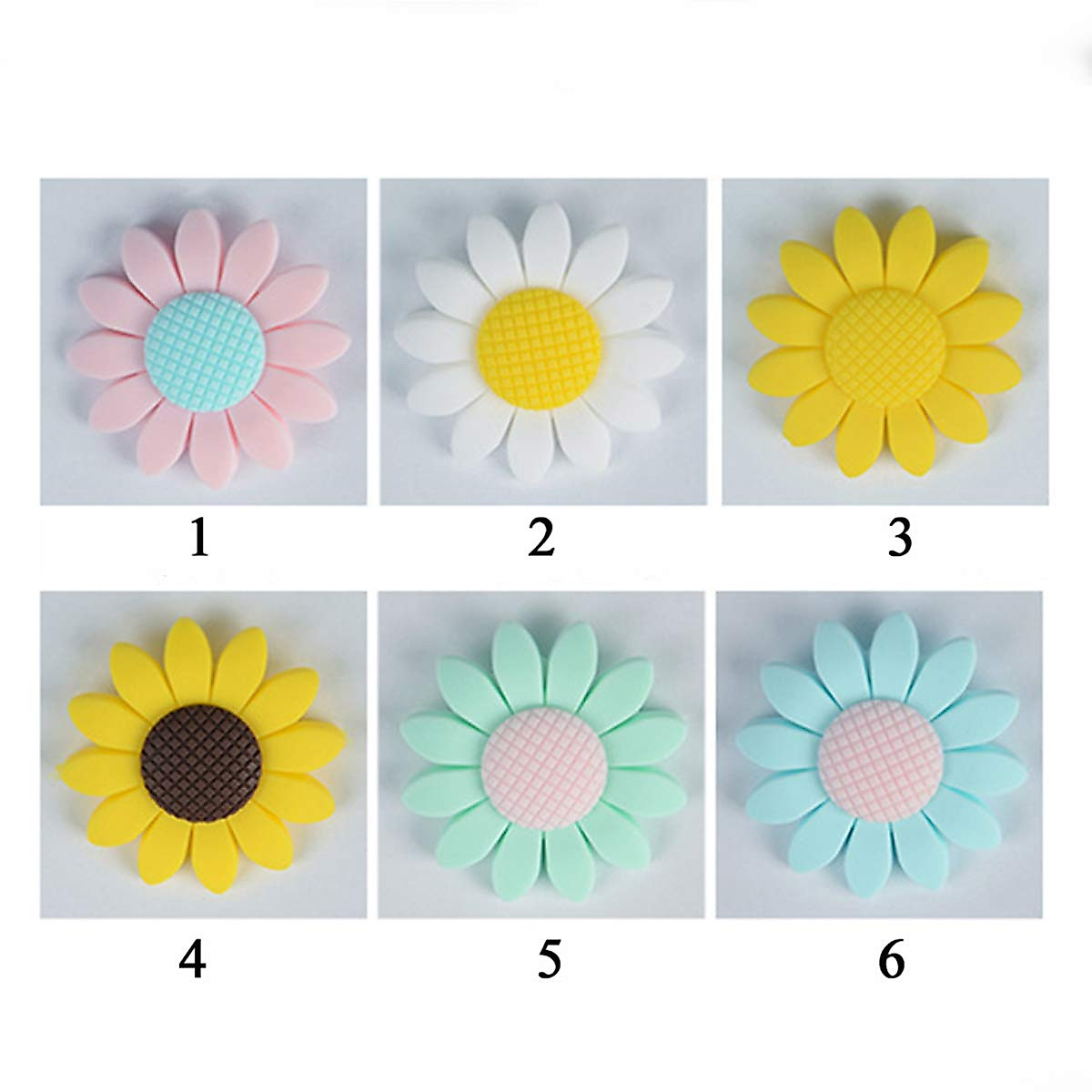 Alenybeby 6pcs Silicone Sunflower Pearl Bead Silicone Animal Flower Beads for Key chain DIY Beading Mom Necklace Jewelry Pendant Accessories (6pcs)