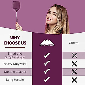 Fly Swatters Heavy Duty Vegan Leather - Durable Thicker Wire - Longer 21" - Best Fly Swatter Paddle for Flies, Bugs, Wasps, Bees, & Mosquitos