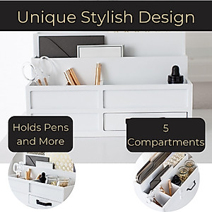 Blu Monaco White Desktop Organizer with Drawer & Pen Holder - Desk Organizers and Storage - Paper Organizer - Wood Bill Organizer for Desk - Mail Holder for Office Desk Organization Art Supply Storage
