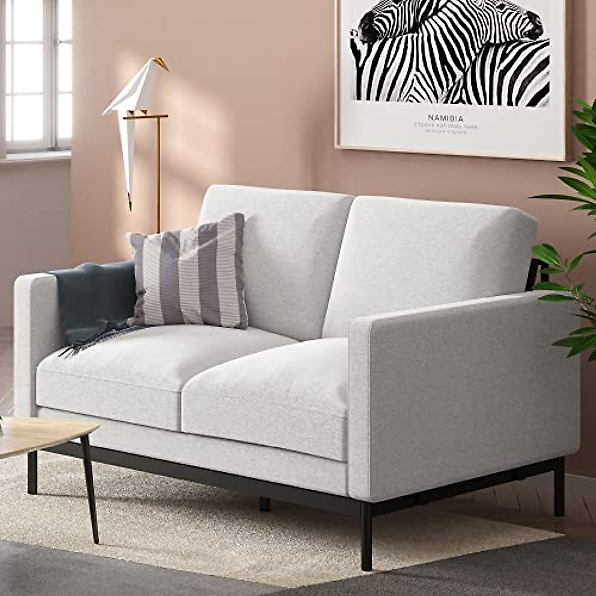 ZINUS Logan Loveseat, Green Tea Infused Foam Cushions, Tool-Free, Easy Assembly, Light Grey