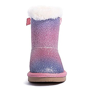 KRABOR Girls Glitter Snow Boots Cotton Lining Warm Winter Non~Slip Shoes with Cute Bow for Toddlers/Little Kid (Pink Size 2)