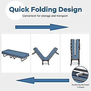 RELAX4LIFE Rollaway Folding Bed with Mattress, Guest Bed with Sturdy Steel Frame & Memory Foam Mattress, Portable Fold Up Bed with Rolling Wheels for Small Space, Office, Camping, Made in Italy (Navy)