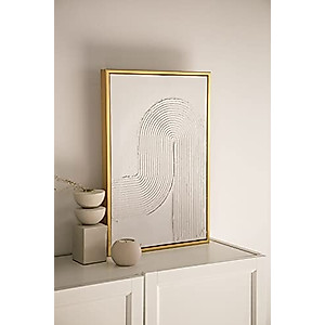 TheNamiCollection Framed plaster wall art - white textured 3D painting with gold frame | Aesthetic wall art decor for the modern, boho home | A white textured arch canvas perfect for any room decor