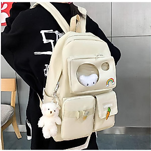 LaurelTree Kawaii Aesthetic Cute 5pcs School Bags Set with Accessories School Suppliers for Teens Girls Backpack Tote Bag (White)…
