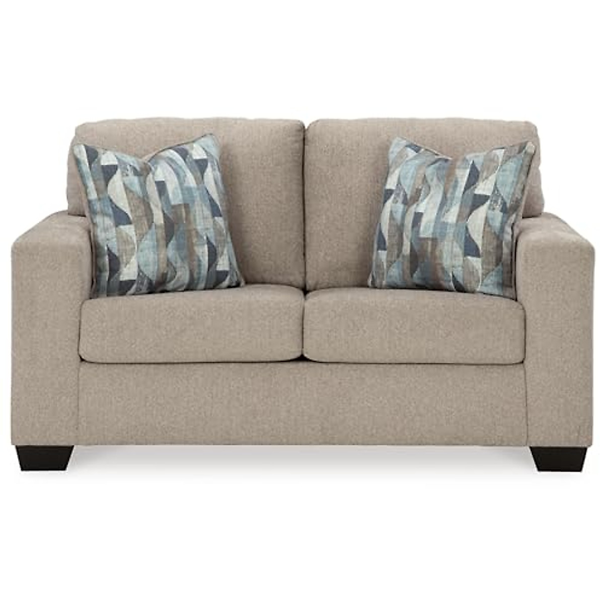 Signature Design by Ashley Deltona Contemporary Loveseat with 2 Accent Pillows, Beige