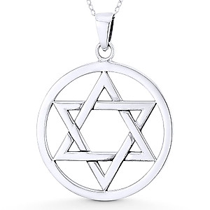 Alfred & Vincent Star of David/Jewish Magen Charm & Circle 46x34mm (1.8x1.33in) Pendant in .925 Sterling Silver - No Chain Included