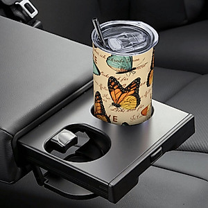 Srucddu Romantic Butterfly 20oz Insulated Tumbler With Lid And Straw, 3d Print Vacuum Travel Coffee Mug Stainless Steel Coffee Tumbler Cup Butterfly Tumbler Butterfly Gifts for Women