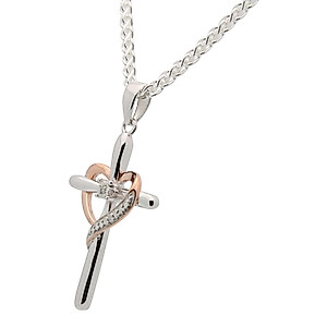 All Patron Saints Heart Shaped Diamond Cross Necklace For Women - 925 Sterling Silver Cross Necklace For Women