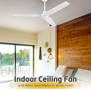 Ciata 2 Pack Garage Ceiling Fan, Shop Ceiling Fan, Commercial Ceiling Fan, Industrial 56 Inch Three Blade Indoor Ceiling Fan, with White Steel Blades in White Finish