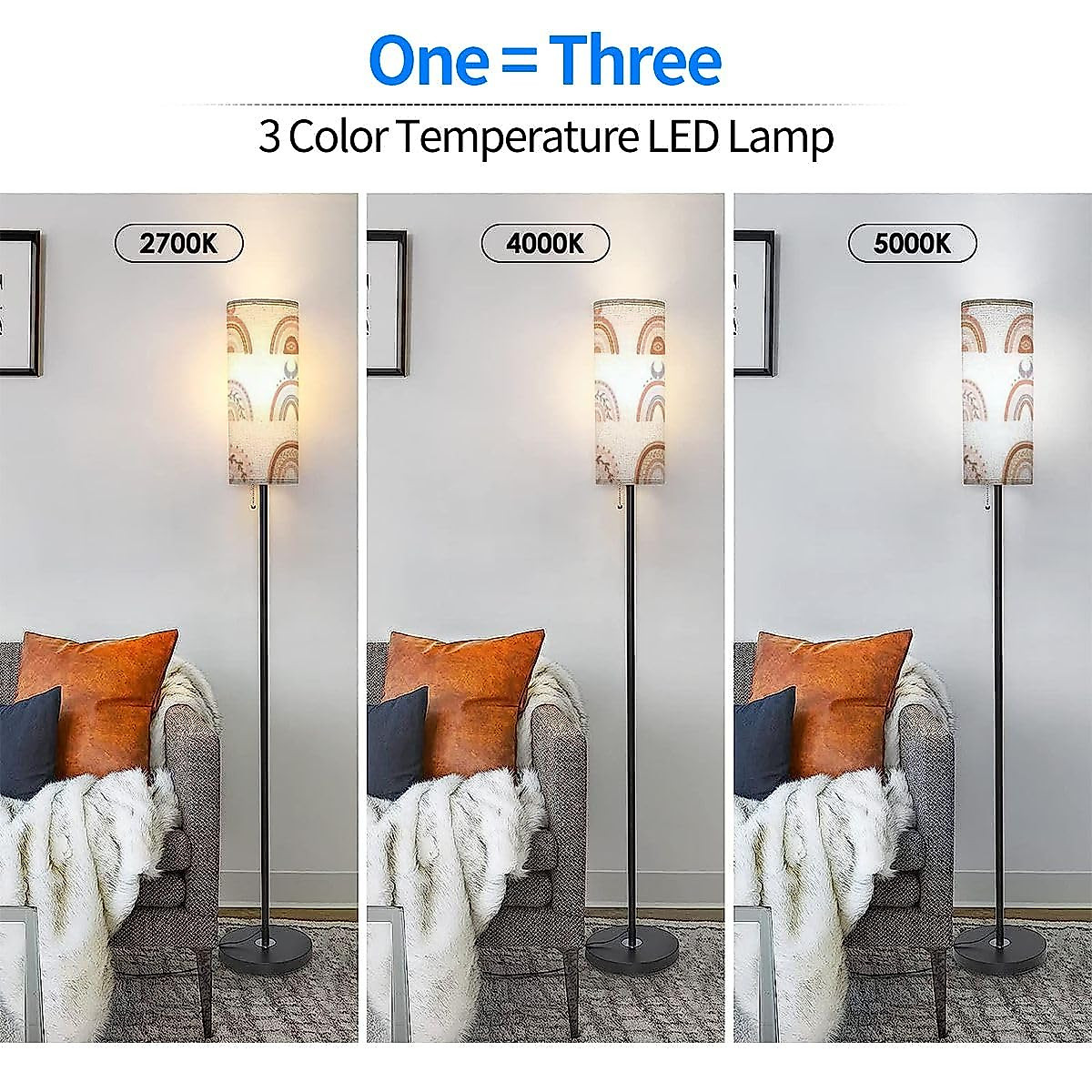 RZNTJHUINA Boho Standing Lamps Hand Drawn Collection for Nursery Decoration Rainbows Pastel Minimalist Floor Lamp Metal Pole Lamp with Linen Lampshade for Bedroom Living Room Office Nursery Reading