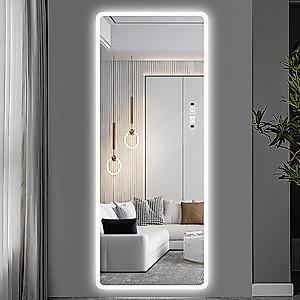 Yone jx je Full Length Mirror with LED Lights 65" x 22", Free Standing Floor Mirror, Wall Mounted Hanging Mirror, Lighted Vanity Body Mirror, Full-Size Tall Mirror, Dimming & 3 Color Modes