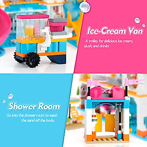 Building Set for Girls Friends Set Summer Swimming Pool Building Toys Water Park Building Blocks Playset Includes Ice-Cream Car, Shower Room, Christmas Birthday Present Gift for Kids Girls 6-12
