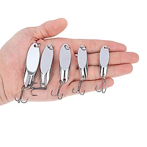FREGITO 5pcs Fishing Lures Fishing Spoons, Trout Lures Bass Lures Hard Metal Spinner Baits for Salmon Bass Trout (Silver-A)