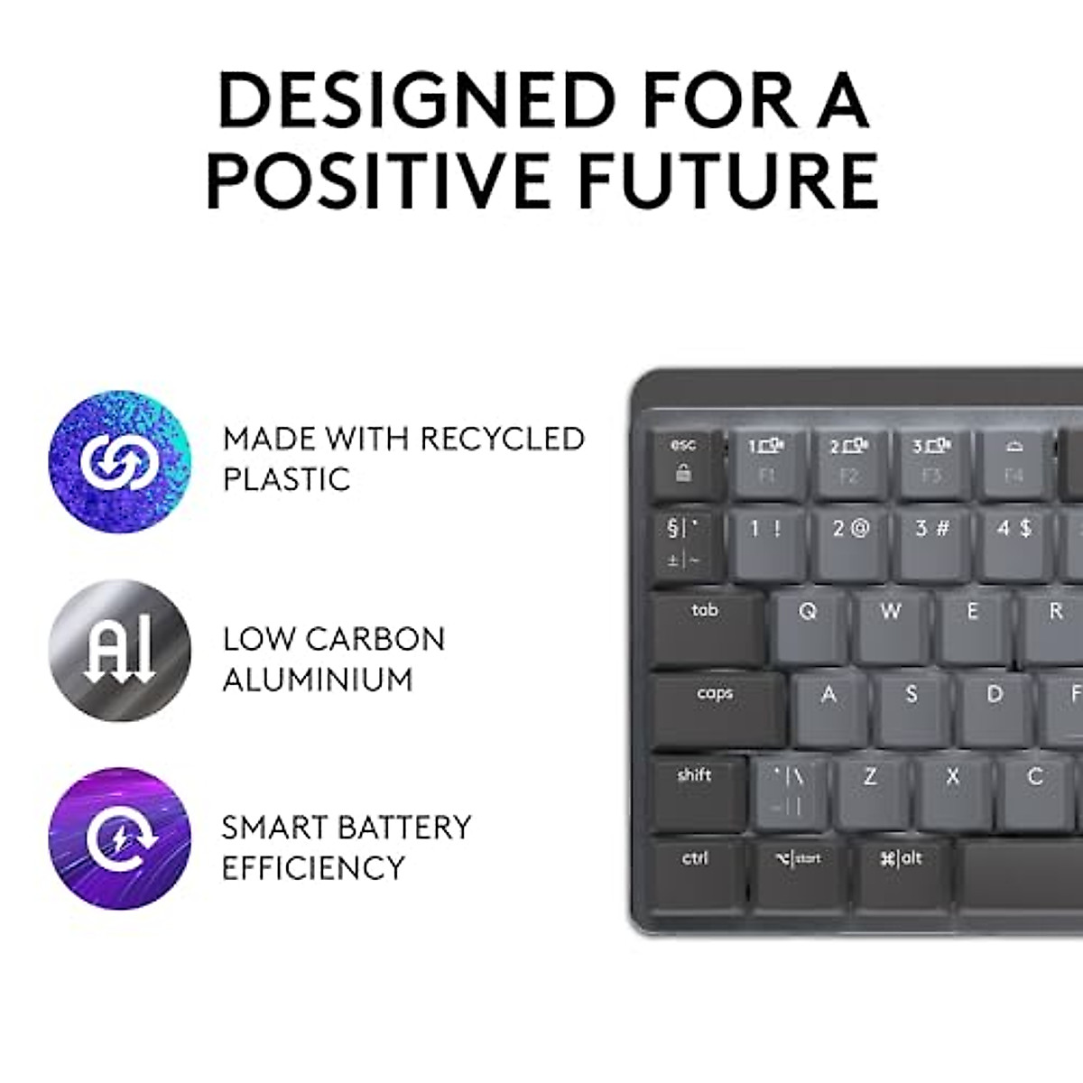 Logitech MX Mechanical Mini Wireless Illuminated Keyboard, Clicky Switches, Backlit, Bluetooth, USB-C, macOS, Windows, Linux, iOS, Android, Metal