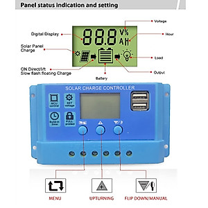 Solar Charge Controller, 12V 24V MPPT Solar Panel Charge Controller Parameter 2 USB LCD Display for RVs (10A)