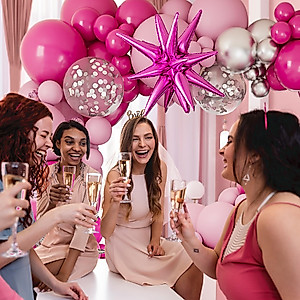 Deiiom Hot Pink Silver Balloons Arch Garland Kit-Macaron Pink Balloon Hot Pink Explosion Star Foil Balloon 151Pcs for Princess Birthday,Graduation,Bachelorette,Baby Shower,Christmas Party Decorations.