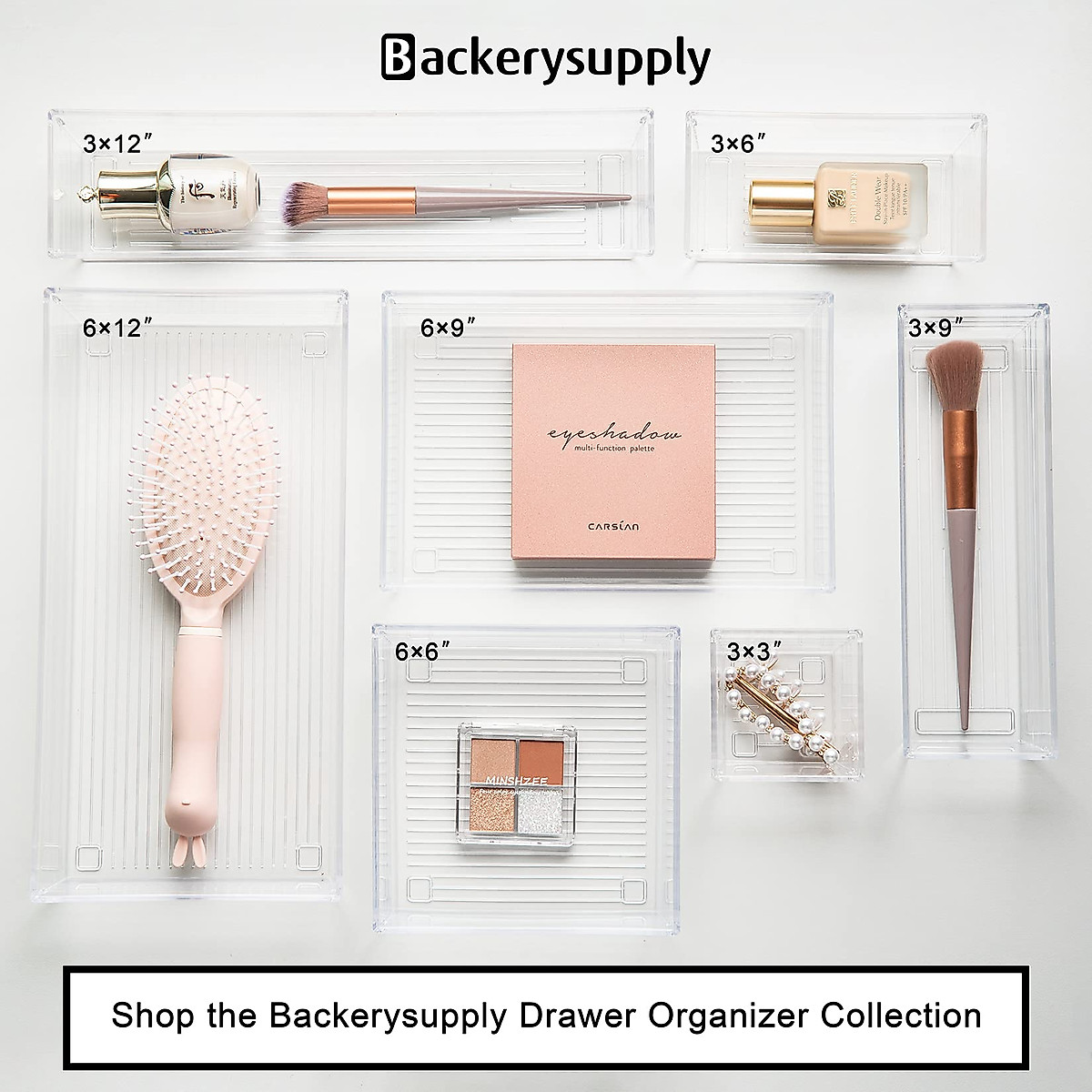 Backerysupply Clear Plastic Drawer Organizer Tray for Vanity Cabinet (Set of 10),Storage Tray for Makeup, Kitchen Utensils, Jewelries, and Gadgets