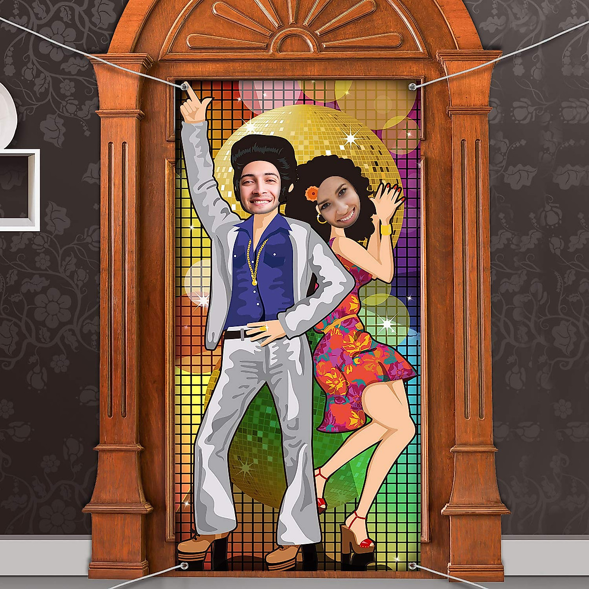 70's Dance Party Decoration- Photo Door Banner Backdrop Props, Large Photo Backdrop for 70's Theme Party Decor Disco Supplies with Ropes