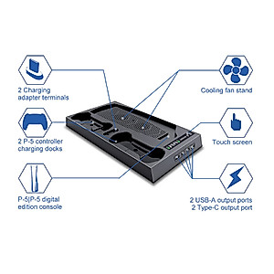Septpenta Gaming Console Cooling Fan, Dual Fast Charge & Multi Power, 2 Magnetic Dongles, Premium Smart Chip, Dual 2800 RPM Cooling, Gp5 1510 Cooling Bracket for PS5