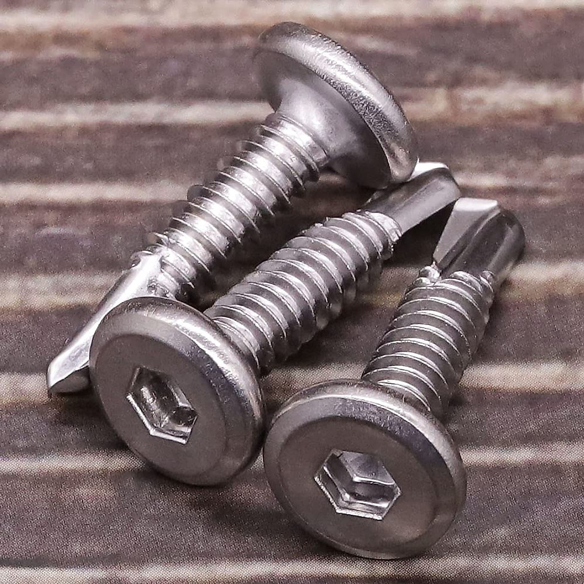 #12 x 3/4" Flat Socket Head Self Tapping Screws Sheet Metal Screws 50 of Pack, 410 Stainless Steel Self Drilling Screws, Bright Finish