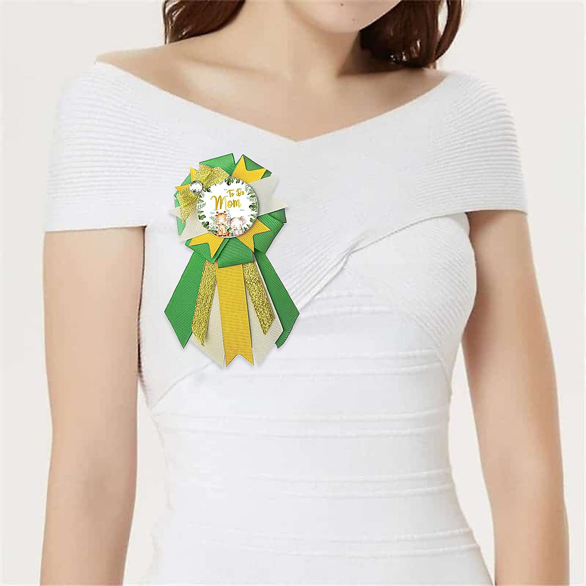 LXlucktim Safari Jungle Baby Shower Sash for Baby Shower, Mom to be Sash Jungle Animal Mom to Be & Daddy to Be Corsage Include Gold Glitter Letters Sash