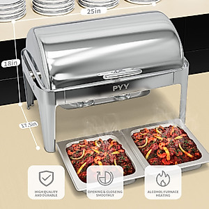 PYY Roll Top Chafing Dish Buffet Set with Stainless Steel Cover Commercial Chafer Chafers for Catering Rolling Buffet Servers and Warmers (2 Half-Size)