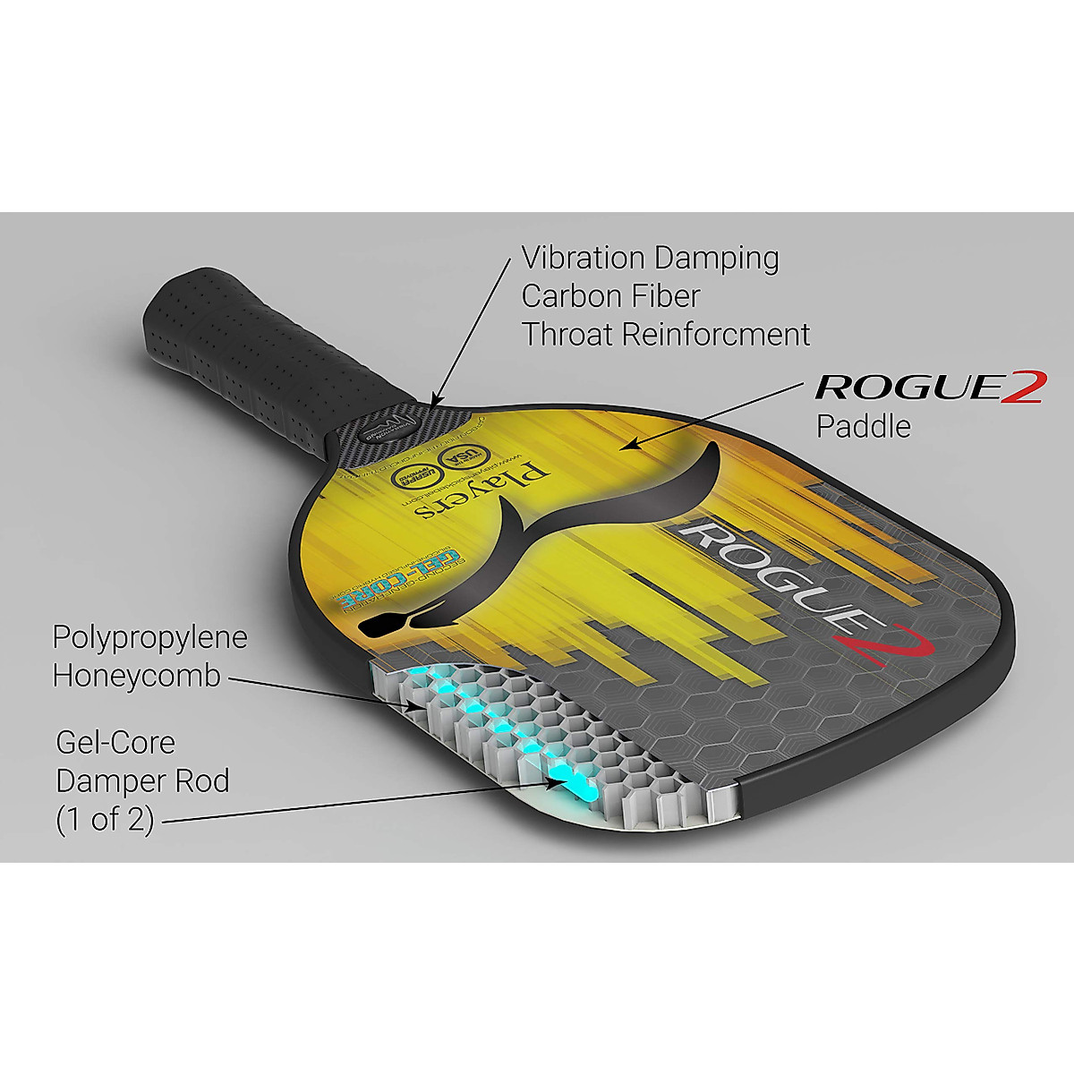 Rogue2 Second Generation Gel-Core Pickleball Paddle USAPA Approved and Made in The USA (Teal)