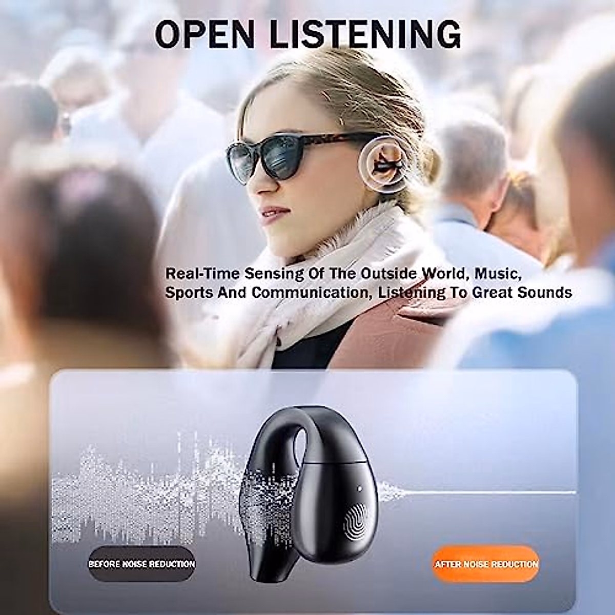 Ear Clips Open Ear Earbuds Bone Condution Headphones, Ear Clips Ear Buds Bone Conduction Earbuds 24Hrs Playtime With LED Charging Case, Clip on Earbuds with Earhooks for Sports Workout Running Cycling