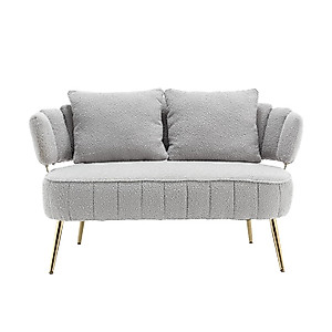 Gsxiyosen Modern Polyester Loveseat Couch, Small Futon Sofa with Gold Metal Legs, 2-Seater Upholstered Mini Sofa for Living Room, Bedroom, Office, Balcony, Studio Apartment (Gray)