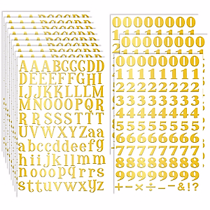 Prasacco 12 Sheets Gold Letter Stickers, Self Adhesive Alphabet Letter Stickers Small Alphabet and Number Stickers Grad Cap Craft Decorations for DIY Art Craft Graduation Cap Decoration