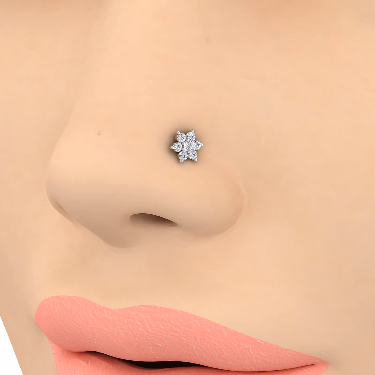 0.15 Carat 7-Stone Cluster Diamond Nose Pin Stud in 18K Yellow Gold