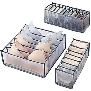 Underwear Organizer Drawer Divider 3 Set, Closet Socks Bra Organizer 6&7&11 Cell Collapsible Cabinet Storage Boxes for Lingerie, Panties , Lingerie, Stockings, Scarves, Ties