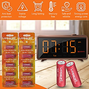LOOPACELL E90 Alkaline Batteries, 1.5V, LR1 N Size (Pack of 10)