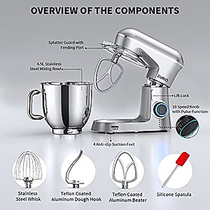 Mixers Kitchen Electric Stand Mixer, [Upgrade Ultra-Low Noise] 10+P Speed Modes Dough Mixer, Pure Copper Motor Cake Mixer with 6 Accessories