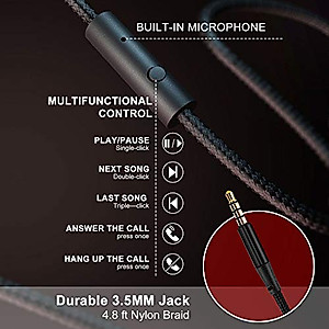 LORELEI X6 Over-Ear Headphones with Microphone, Lightweight Foldable & Portable Stereo Bass Headphones with 1.45M No-Tangle, Wired Headphones for Smartphone Tablet MP3 / 4 (Space Black)