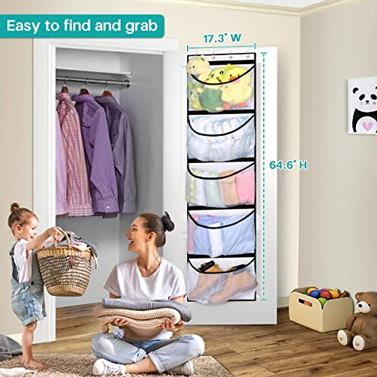 KEETDY 28 Large Clear Over The Door Shoe Rack and 5-Shelf Over the Door Organizer Hanging Door Storage for Closet