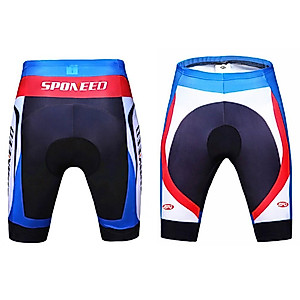 sponeed Men Cycle Jersey with Pockets Cushioned Short Padded Road Bike Mountain Bicycle Shirt Wear US S Red Blue