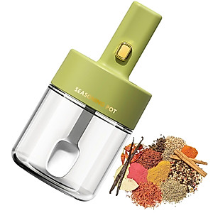 Glass Spice Jars | Airtight Seasoning Containers Equipped with Retractable Spoon & Lid | Ultimate Kitchen Essential for Sugar, Salt, & Condiments | Convenient Storage Solution