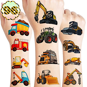 Construction Temporary Tattoos Birthday Party Supplies Decorations 96PCS Tattoos Stickers Vehical Excavator Bulldozer Cute Party Favors Kids Girls Boys Gifts Classroom School Prizes Themed