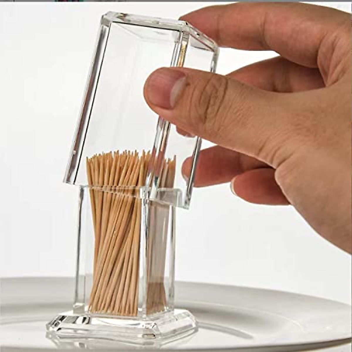 Toothpick Dispenser,Hard Acrylic Material Toothpick holder,Can Hold 200 Toothpicks,Suitable for Living Room,Restaurant,Hotel,Bar