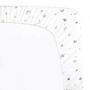 TL Care 2 Pack Printed 100% Natural Cotton Jersey Knit Fitted Portable/Mini-Crib Sheet,Gray Stars/Zigzag, Soft Breathable, for Boys and Girls