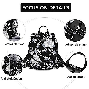 College Backpack Nylon Backpack Purse for Women Anti Theft Travel Backpacks Waterproof Crossbody Bag Convertible Backpack Fashion Book Bags Shoulder Bag Flower Mochilas de mujer