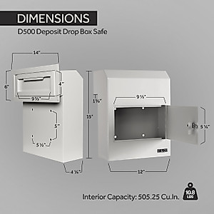 Durabox Through-The-Door Drop Box Deposit Safe 12 x 6 x 15 - Heavy Duty Steel Mailbox with Lock for Receiving Mail, Checks, Letters, Cash and More for Home, Office and Commercial Use (D500) (Gray)