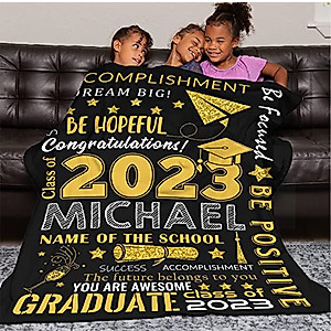 AOUER Personalized Graduation Blanket Gifts 2023,Custom Name Graduation Blanket College Gift,Graduation Party Supplies for Him&Her Graduation Blanket Decorations,High School Class of 2023 Gift-30x40In
